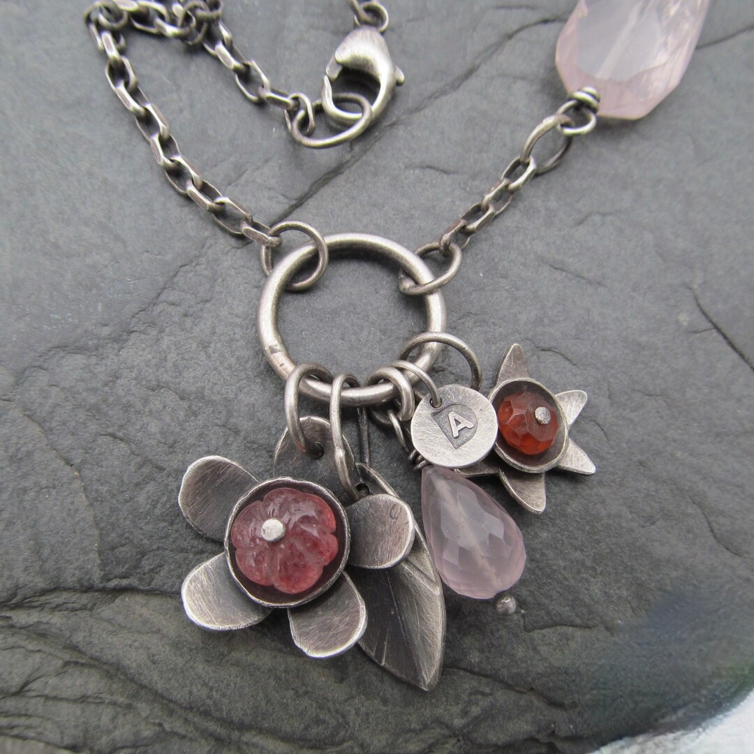 Pink Gemstone Flower Necklace Sterling Silver Daisy Charm - Etsy