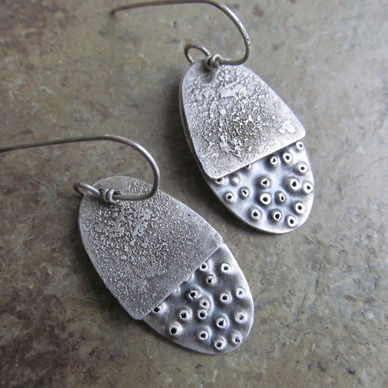 Rustic Silver Earrings Oval Hoop Earrings Textured Dangle | Etsy