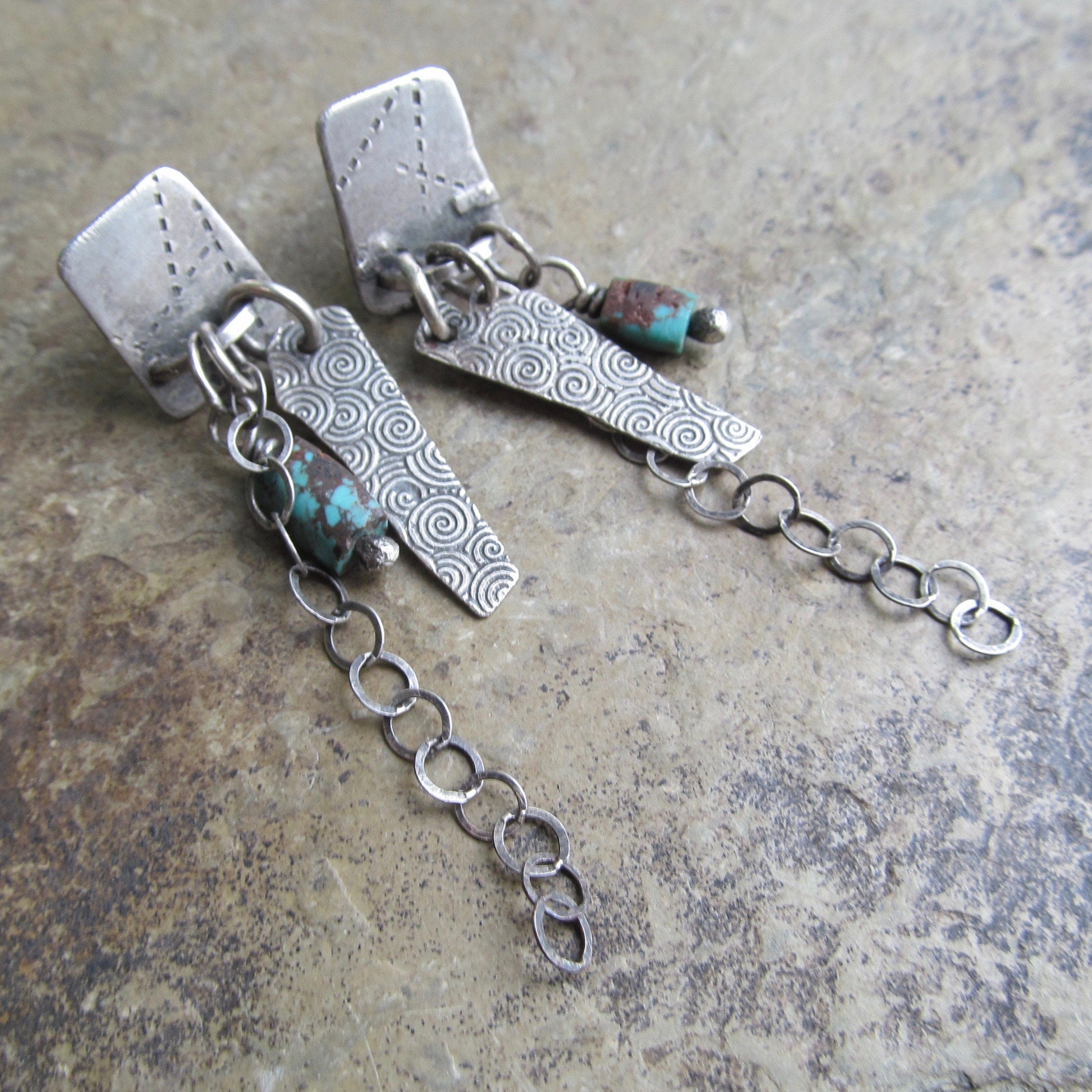 Rustic Turquoise and Silver Stud Earring Sterling Silver | Etsy