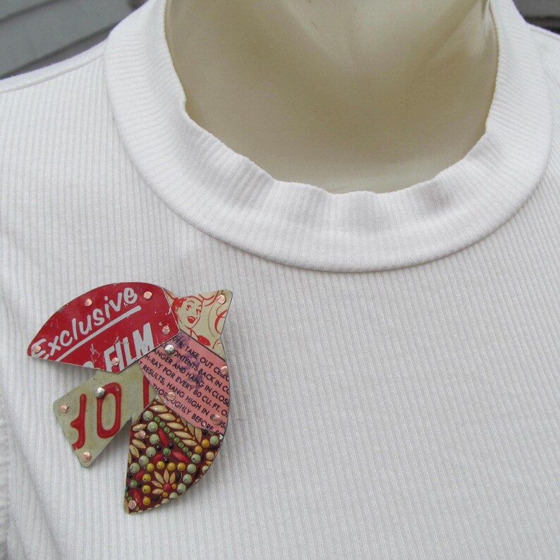 Bird Brooch Riveted Vintage Tin Dove Pin Upcycled Old Advertising - Etsy