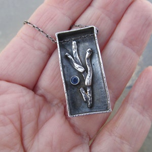 Shadow Box Necklace Sterling Silver Branch Blue Sapphire Gemstone ...