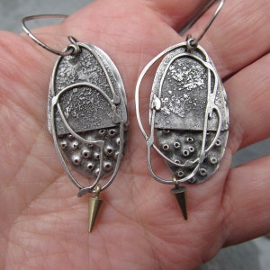 Rustic Silver Earrings Oval Hoop Earrings Textured Dangle Earrings ...