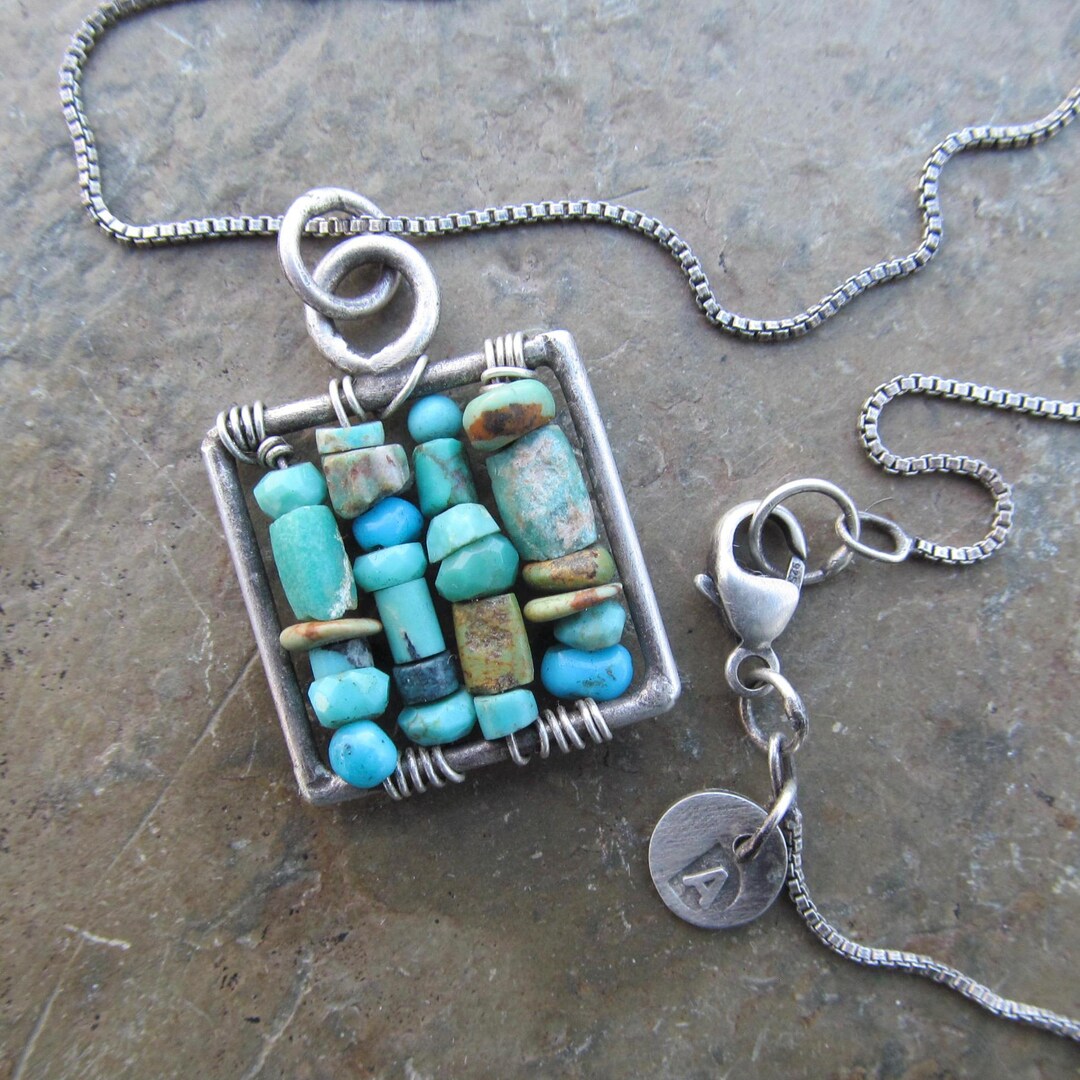 Sundance Style Turquoise and Sterling Silver Necklace Square Wire ...