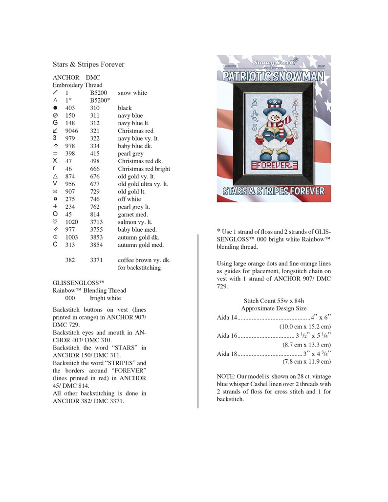 Patriotic Snowman (stars & Stripes Forever) Cross Stitch - PDF Pattern ...