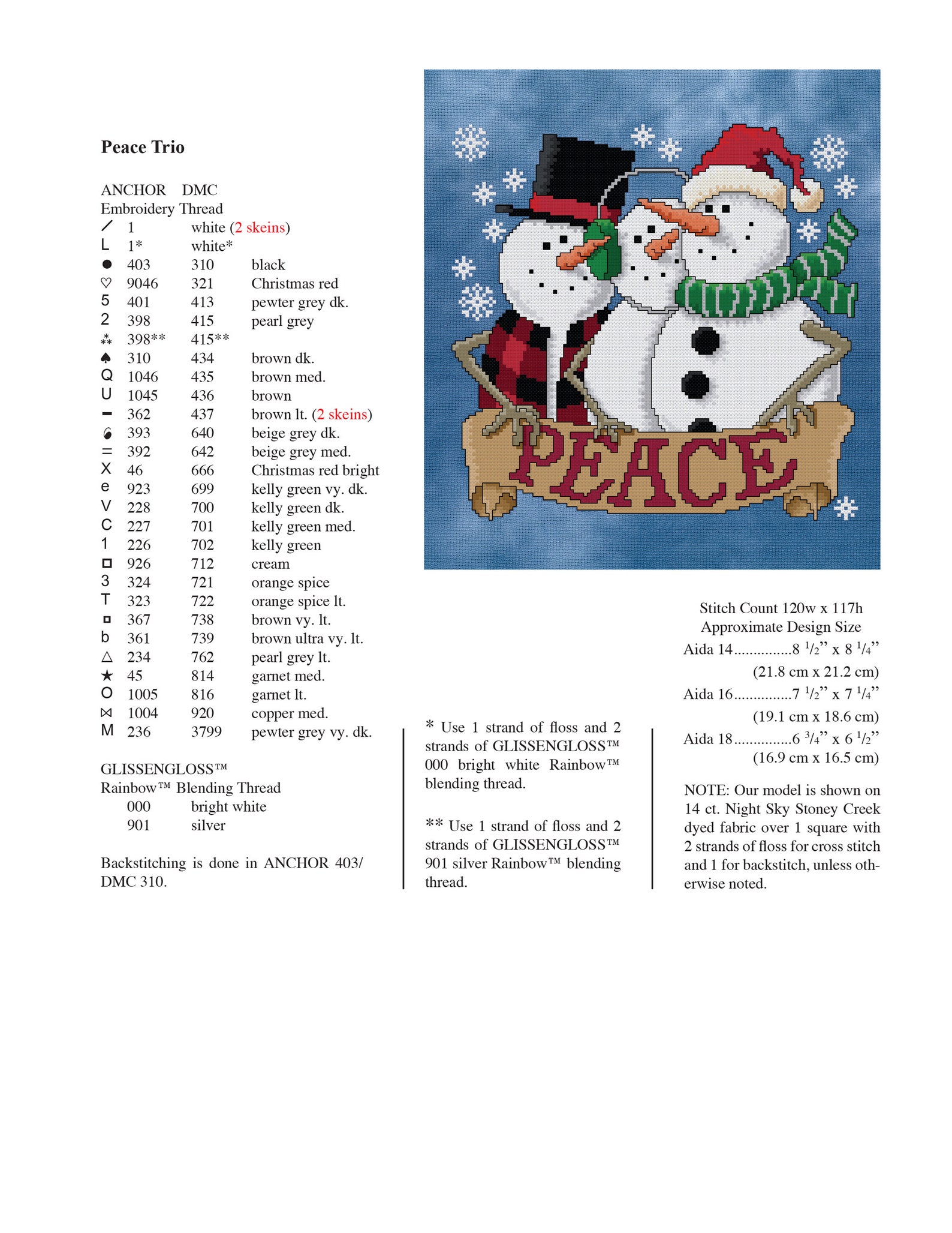Peace Trio Snowmen Cross Stitch - PDF Pattern - Etsy