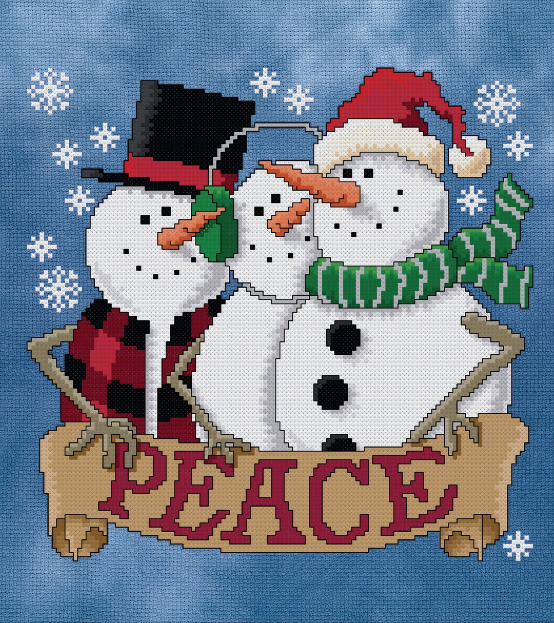 Peace Trio Snowmen Cross Stitch - PDF Pattern - Etsy