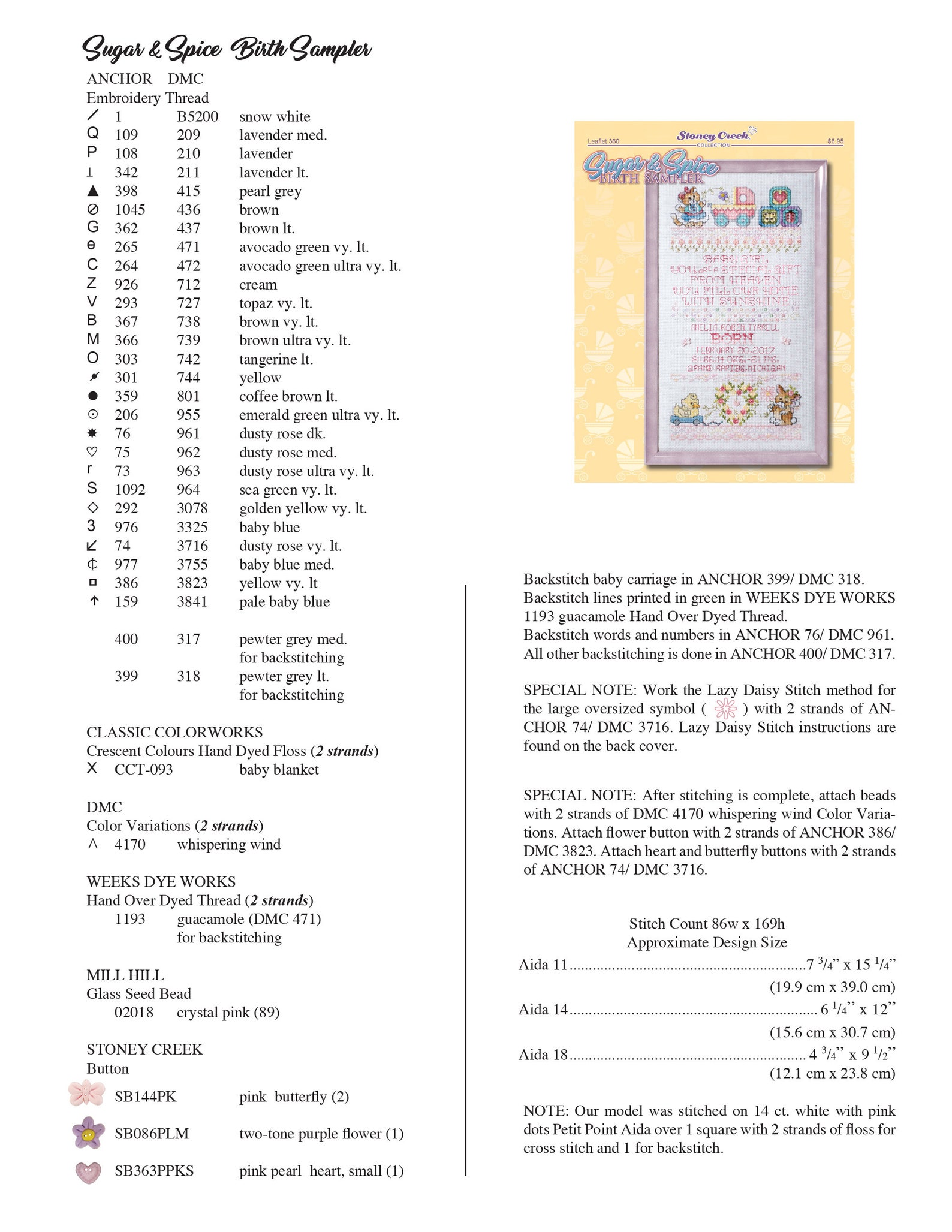 Sugar & Spice Birth Sampler Cross Stitch - PDF Pattern - Etsy