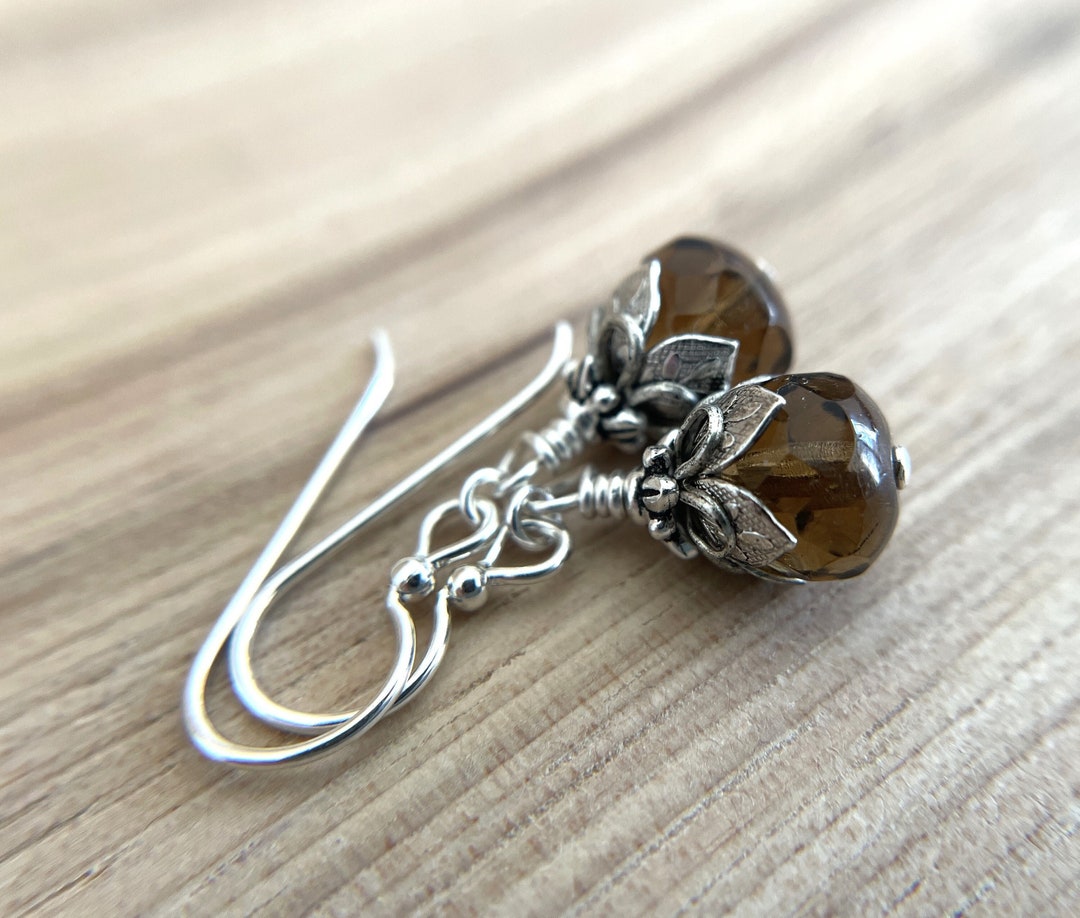 Smoky Topaz Classic Earrings Sterling Silver Ear Wire - Etsy