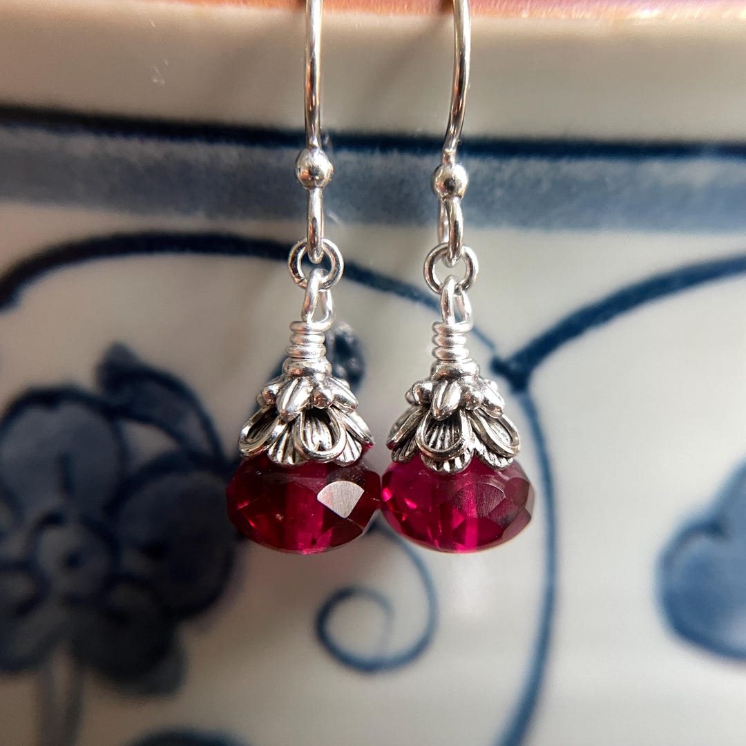 Ruby Red Earrings Sterling Silver Ear Wires - Etsy