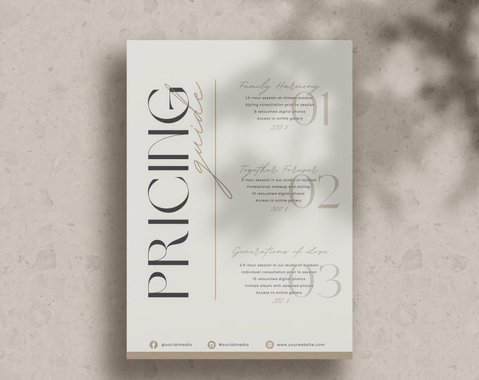Photography Pricing Guide Template - Price Guide List for Photographers ...