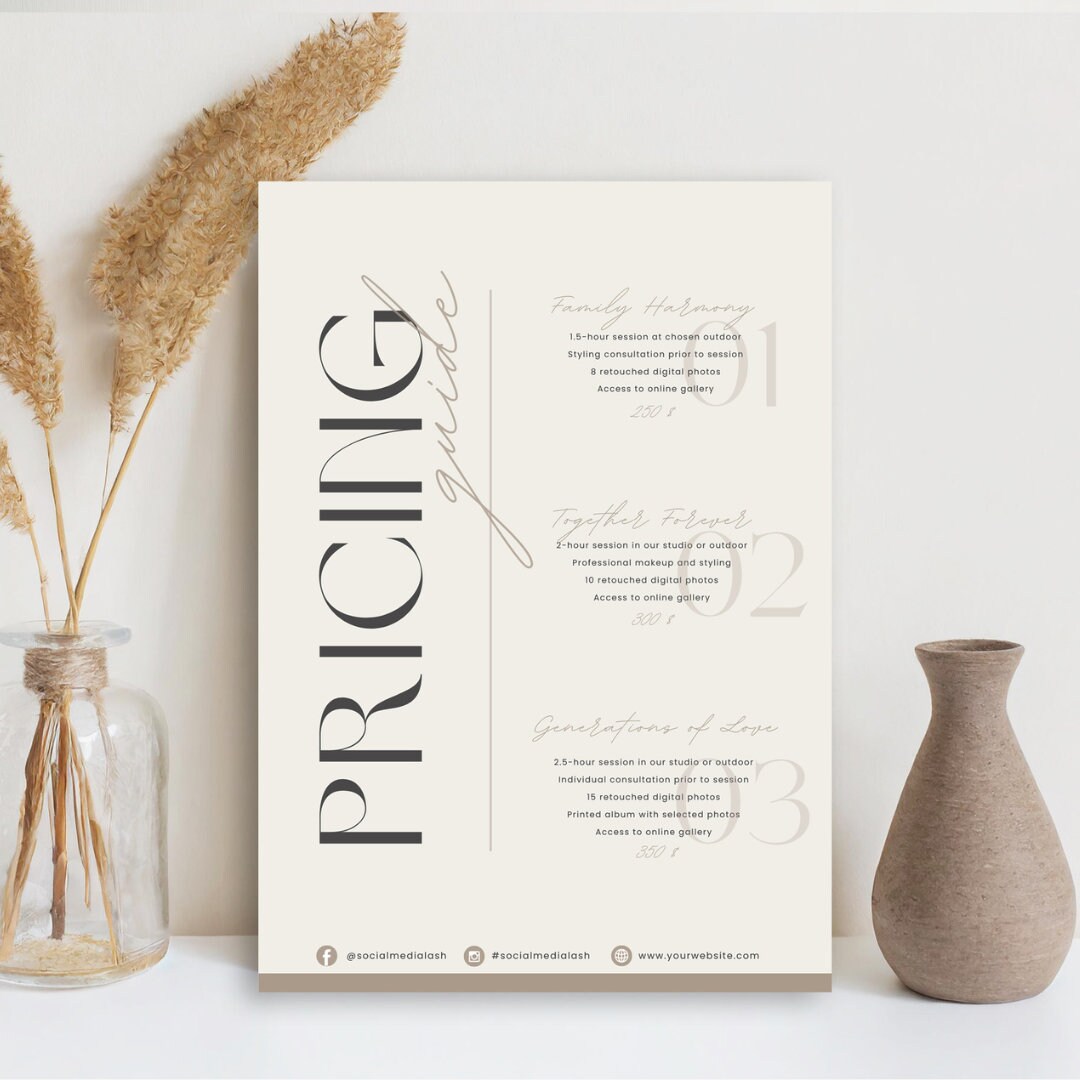 Photography Pricing Guide Template - Price Guide List for Photographers ...