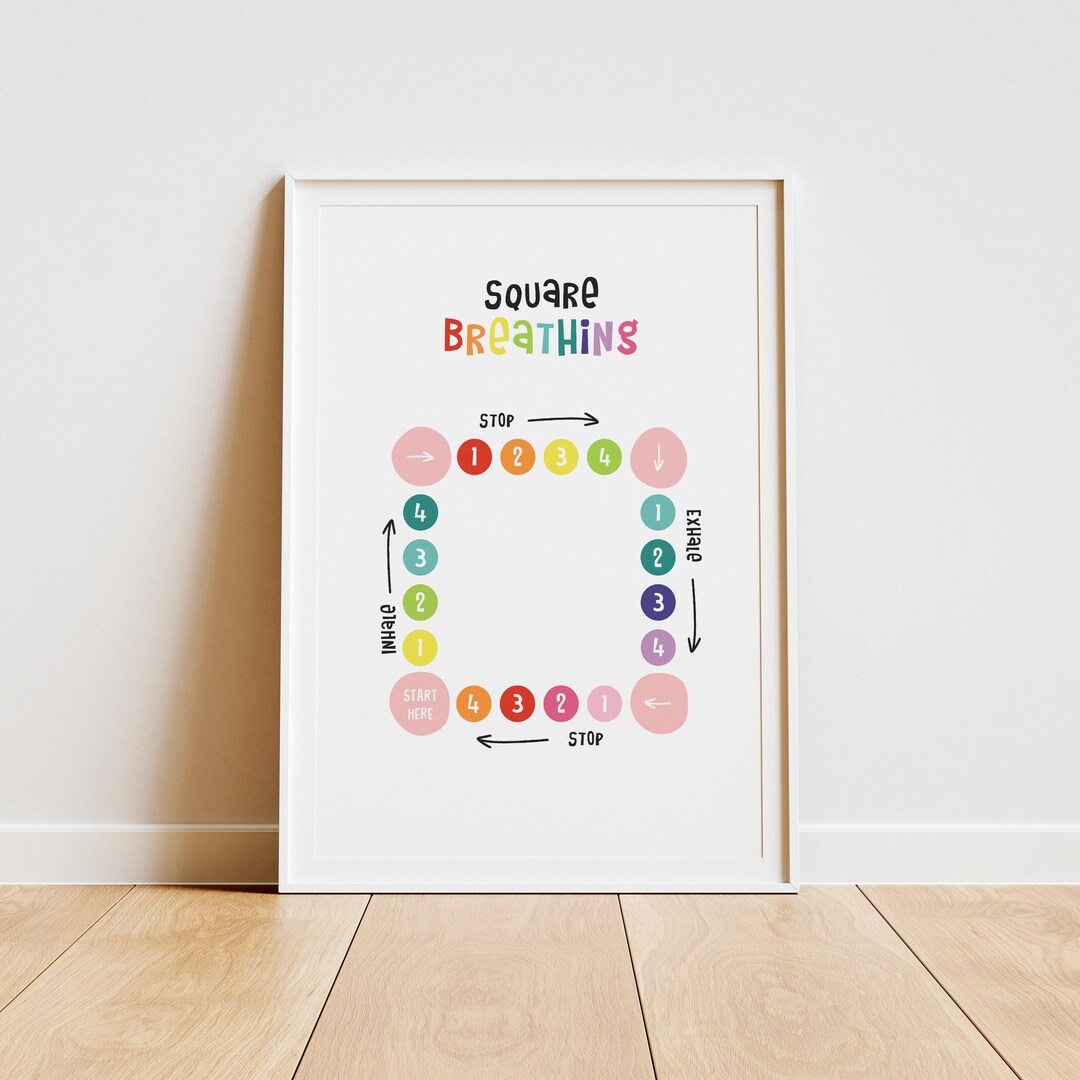 Square Breathing Poster for Kids Mindfulness Relaxation Anxiety Relief ...