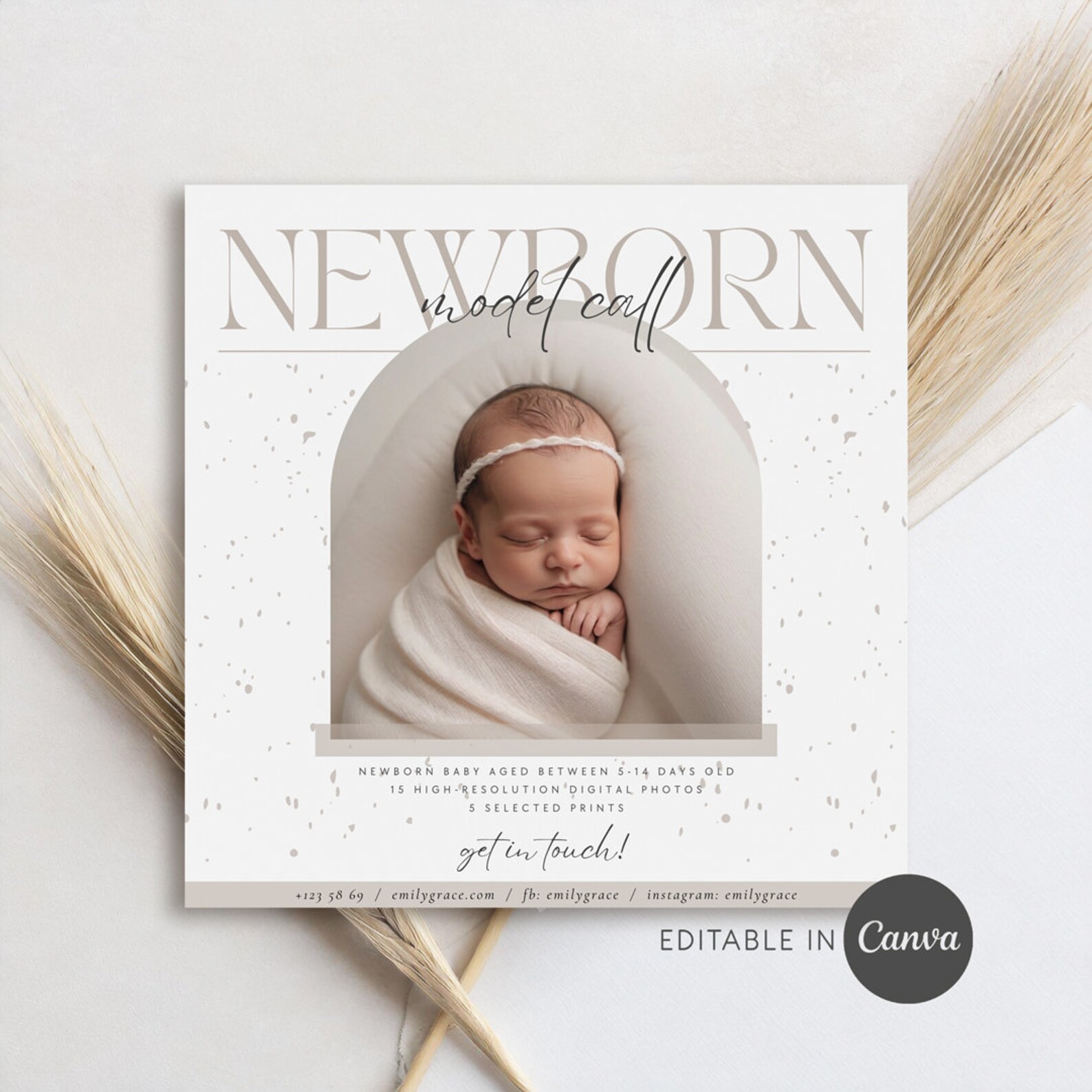 Photography Model Call Template Canva Editable Newborn Photoshoot Flyer ...