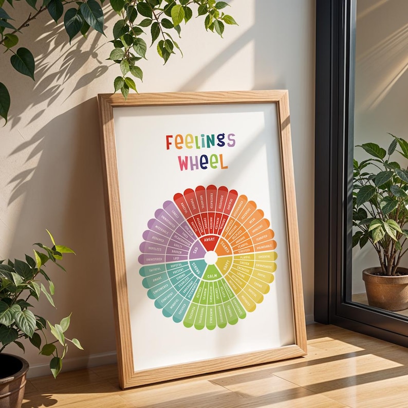 Feelings Wheel Poster Therapy Office Decor Wheel of Emotions Printable ...
