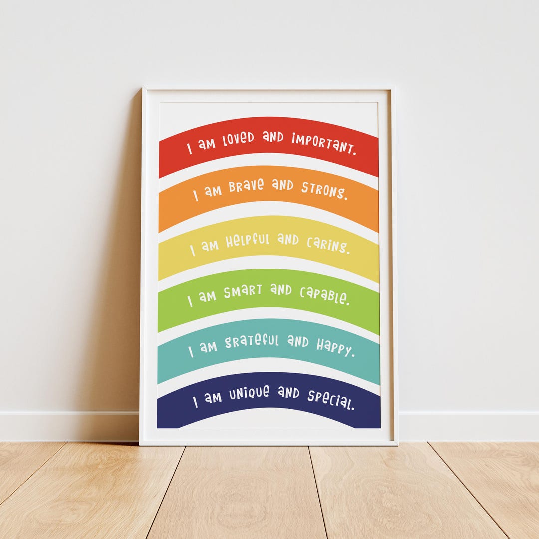 Rainbow Positive Affirmation Poster Kids Motivational Wall Art I Am ...