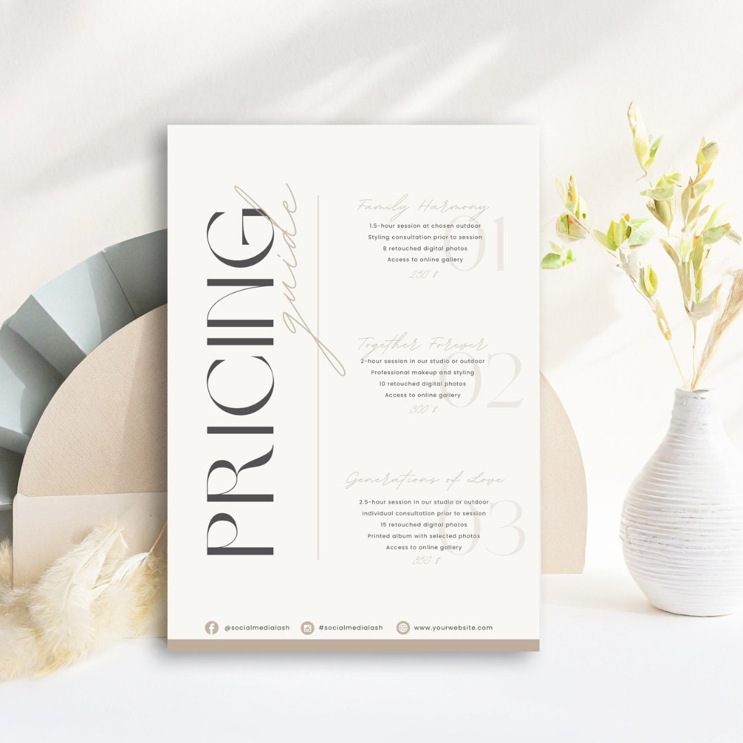 Photography Pricing Guide Template Price Guide List for Photographers ...