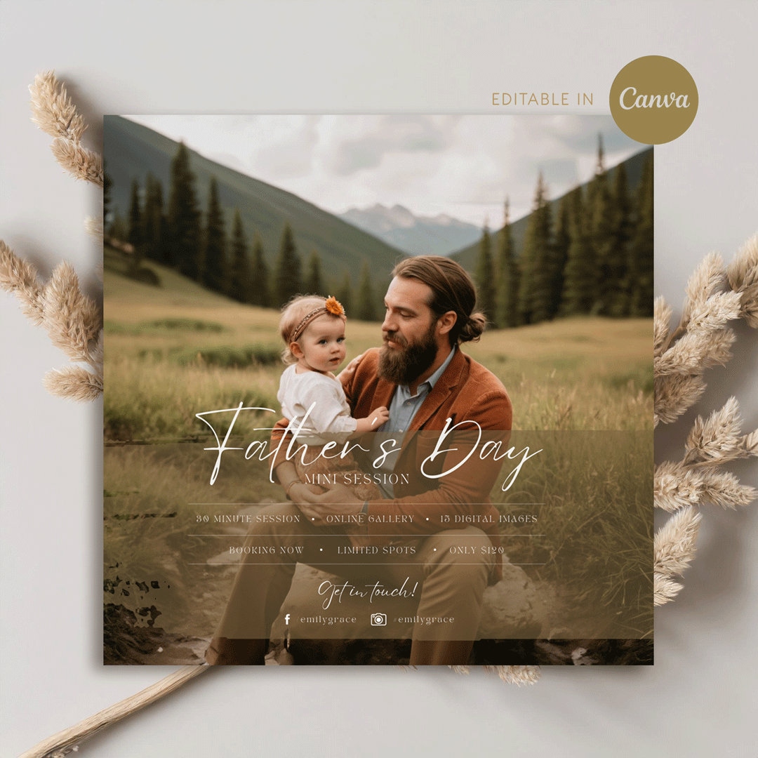 Father's Day Mini Session Canva Template Daddy & Me Photoshoot Editable ...