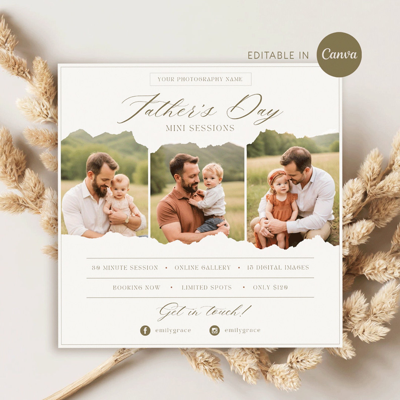 Father's Day Mini Session Canva Template, Daddy&me Photoshoot Editable ...