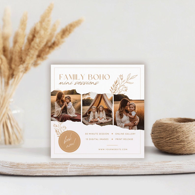 Boho Mini Session Canva Template, Boho Family Photoshoot, Family ...