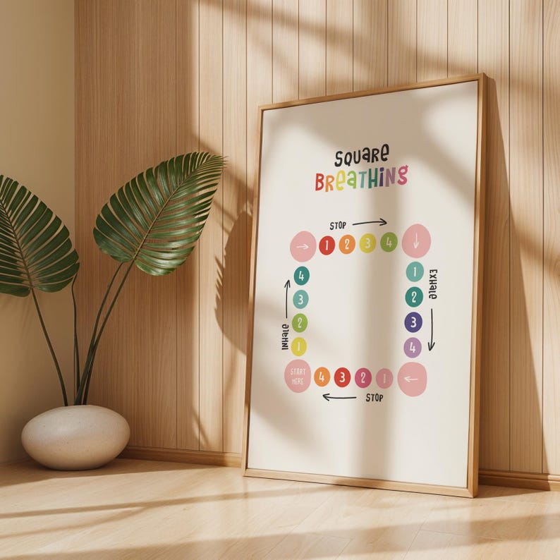 Square Breathing Poster for Kids Mindfulness Relaxation Anxiety Relief ...