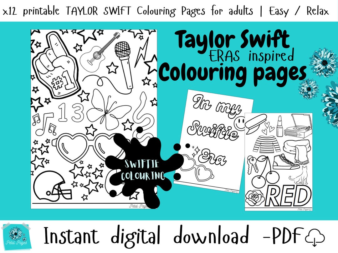 12 TAYLOR SWIFT Eras Colouring Pages | Easy, Relaxing & Cozy Adult ...
