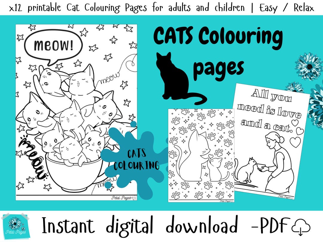 12 CAT KITTEN Colouring Pages | Easy, Relaxing & Cozy Adult Colouring ...