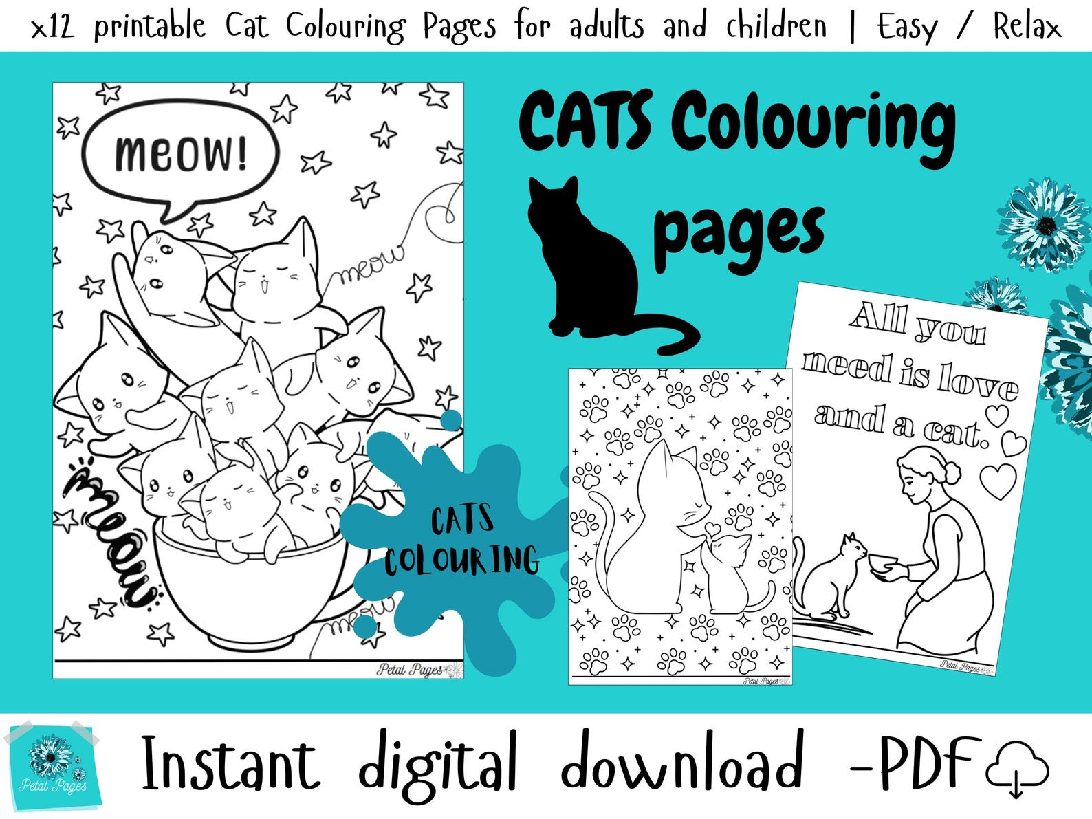 12 CAT KITTEN Colouring Pages | Easy, Relaxing & Cozy Adult Colouring ...