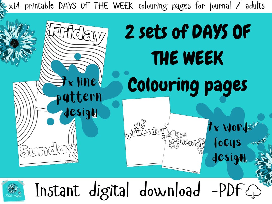 14 DAYS of the WEEK Colouring Cover Pages | Easy, Relaxing & Cozy Adult ...