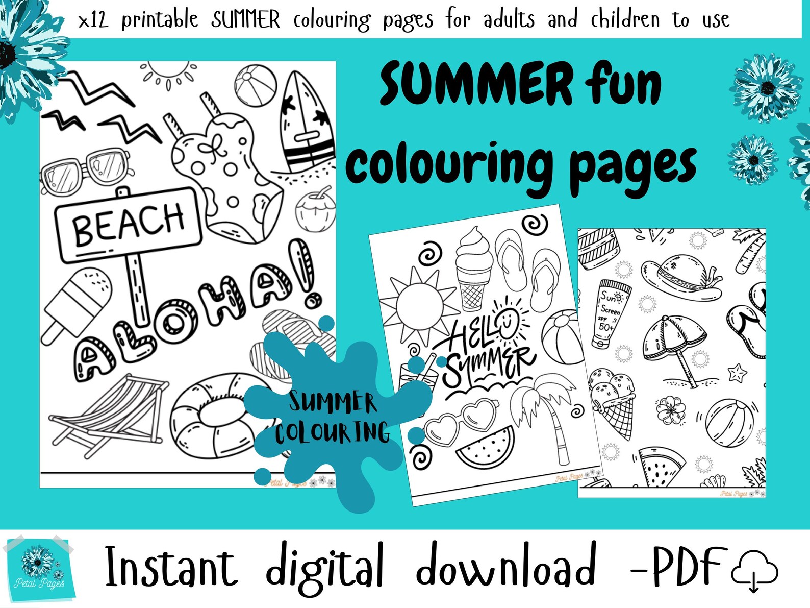 12 SUMMER FUN Colouring Pages | Easy, Relaxing & Cozy Adult Colouring ...