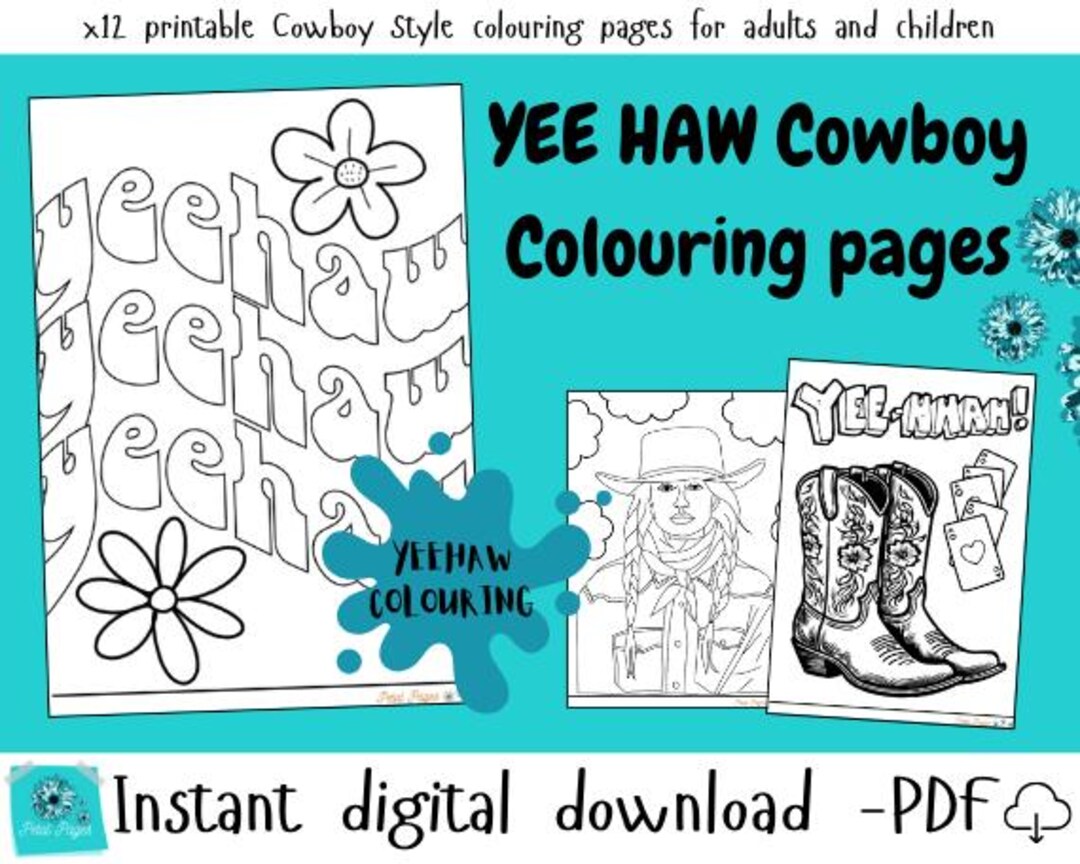 12 YEE HAW Cowboy Style Colouring Pages Easy, Relaxing & Cozy Adult ...