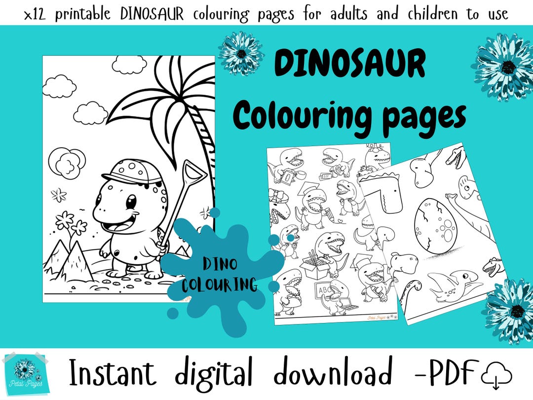 12 CUTE DINOSAUR Colouring Pages | Easy, Relaxing & Cozy Adult Sheets ...