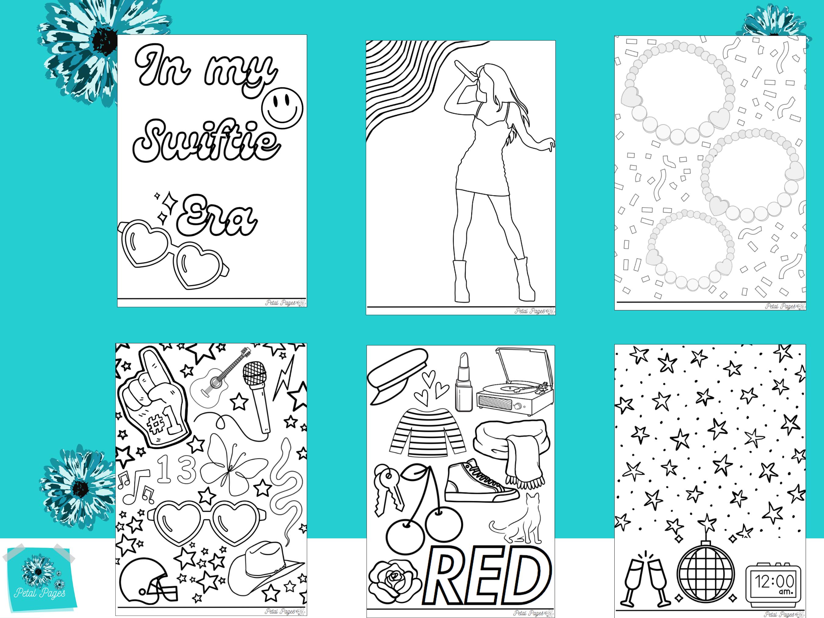 12 TAYLOR SWIFT Eras Colouring Pages Easy, Relaxing & Cozy Adult ...