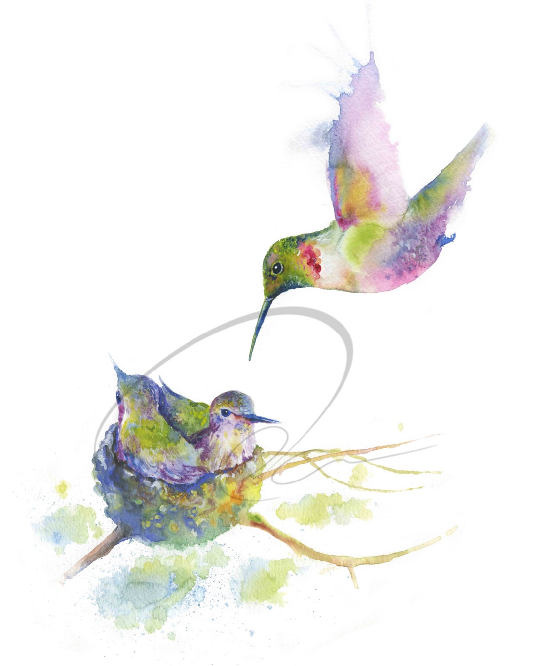Hummingbird Print - "humming" - Whimsical Nature Art - Colorful Bird ...