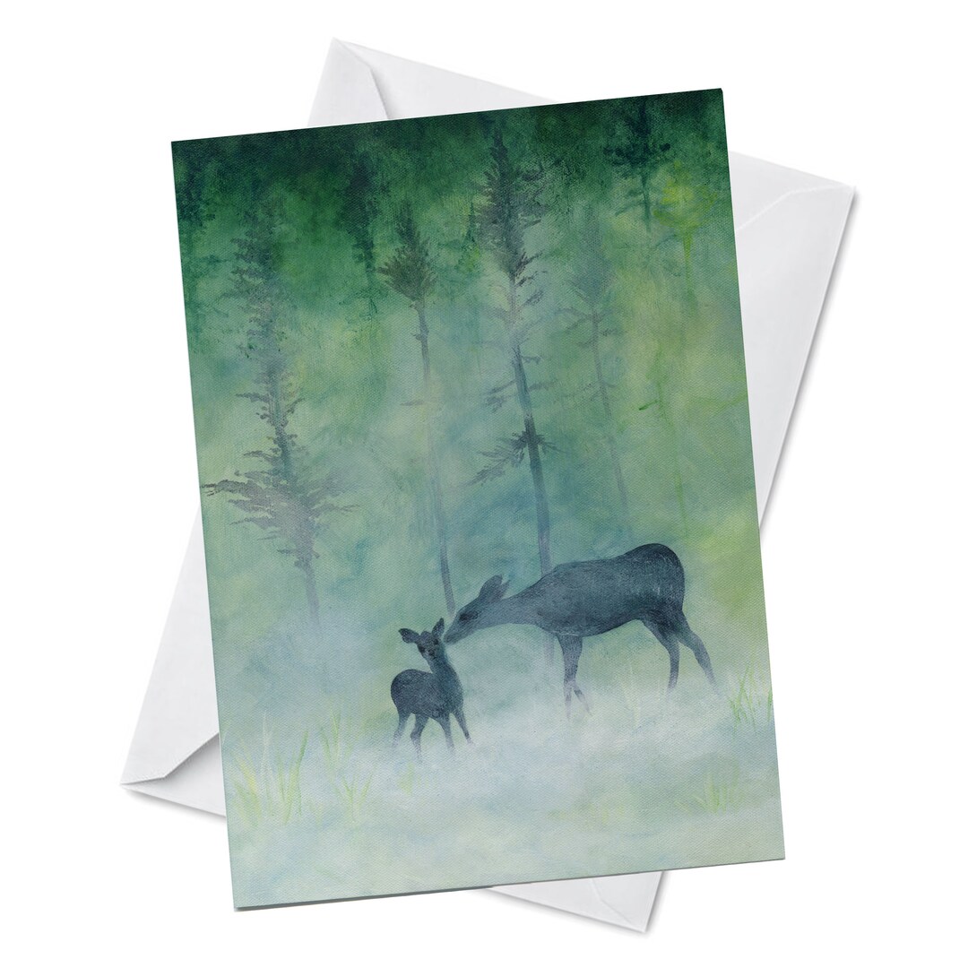 Greeting Card - DEER - Baby Shower Mother's Day Doe Kissing Newborn ...