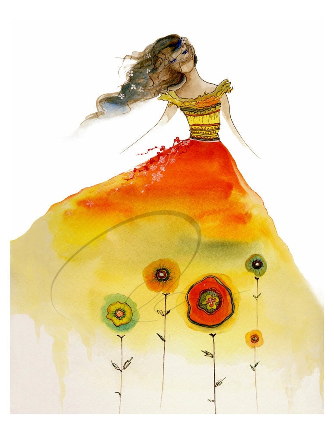 Aphrodite Rising - Watercolor Art Print - Vibrant Woman - Red Spring ...