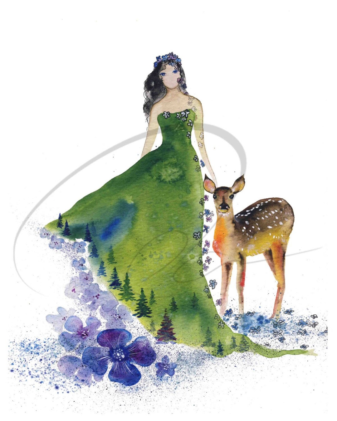 Tenderness - Faun Fairy - Watercolor Art Print - Forest Spirit - Girl ...