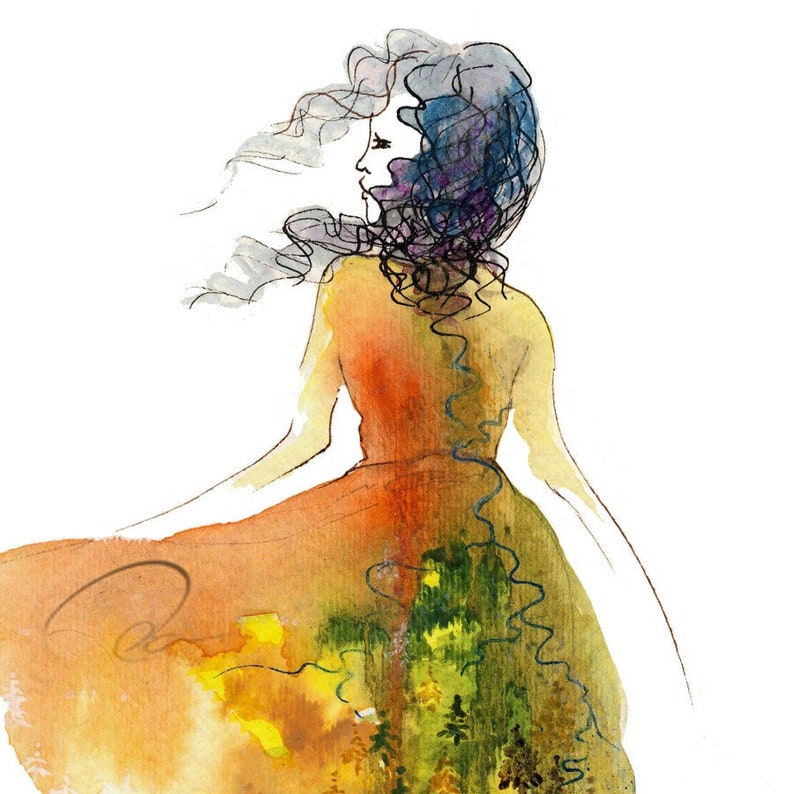 Don't Look Back - Art Print Spirit Woman Nature Child Fashion Sketch ...