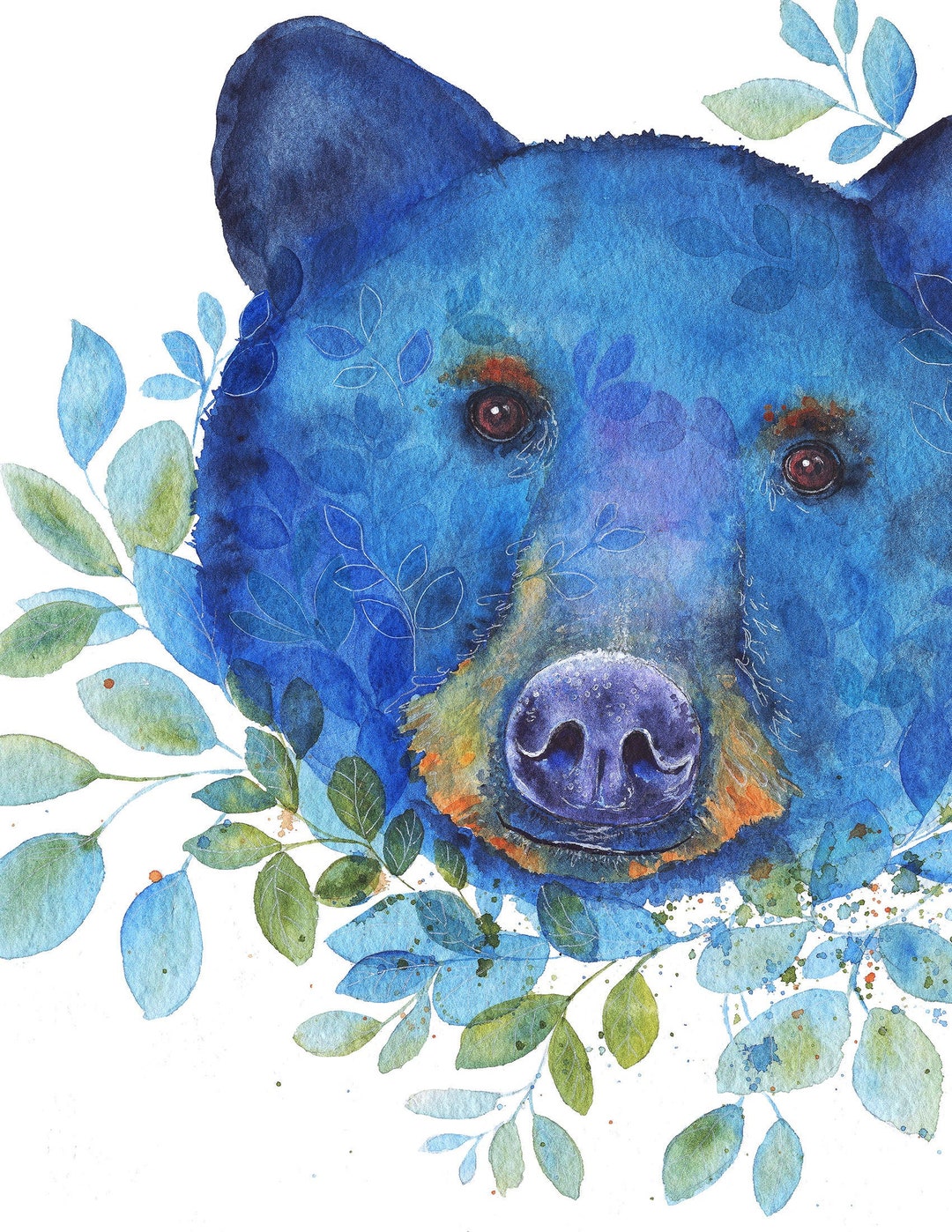 Friendly Bear - Watercolor Art Print - 'bluebeary' - Blue Bear ...