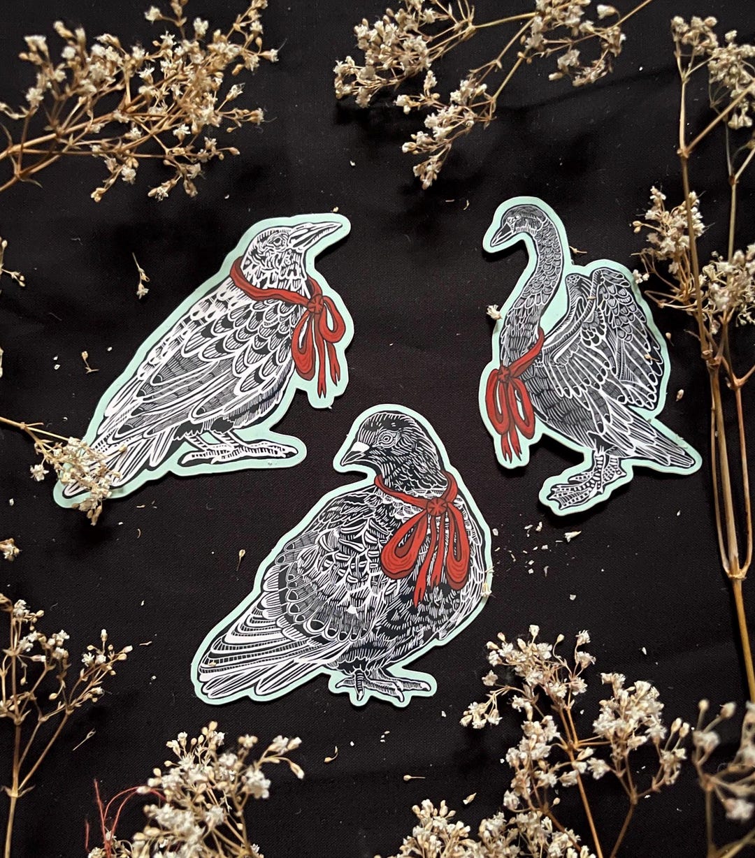 Linocut Bird Stickers: Pigeon, Swan, Crow - Ribbon Committee - Etsy