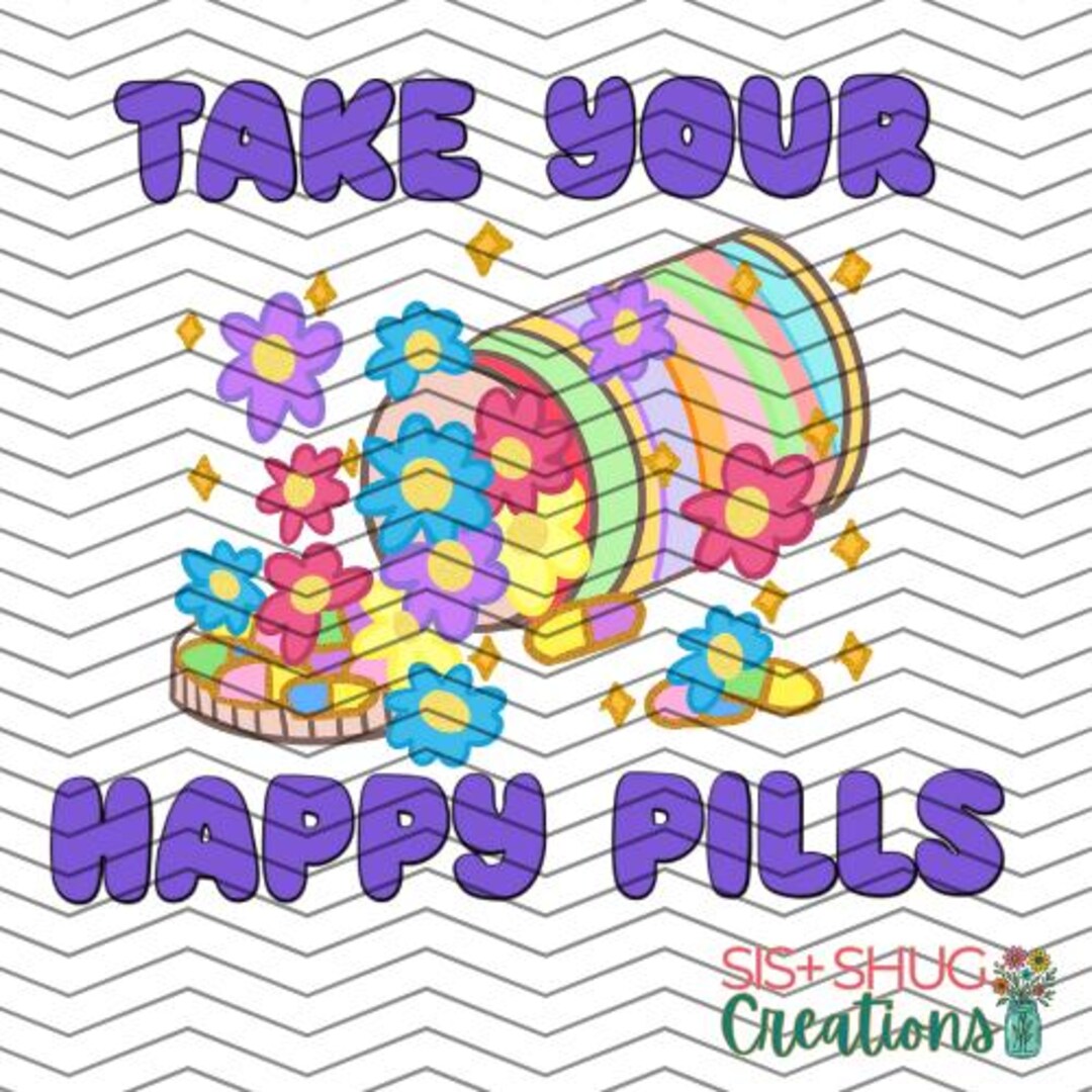 Happy Pills Floral PNG Mental Health Art Digital Download Clip Art ...