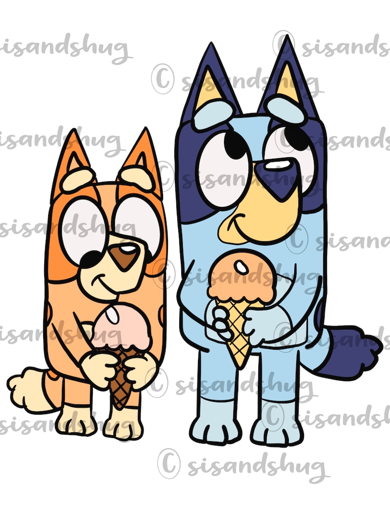 Bluey and Bingo Ice Cream Sublimation PNG Hand Drawn Digital Download ...