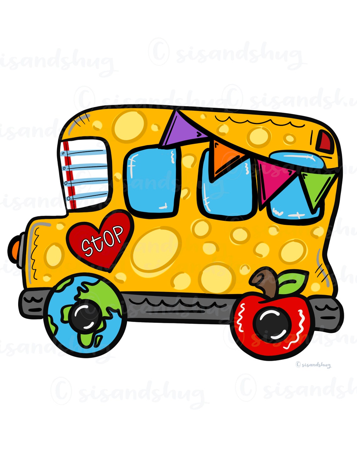 Fun School Bus PNG | Kids Design | Printable Artwork | Digital | Wheels ...
