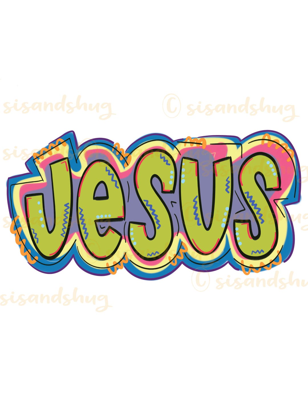 Jesus Colorful Name Print Sublimation PNG Hand Drawn Digital Download ...