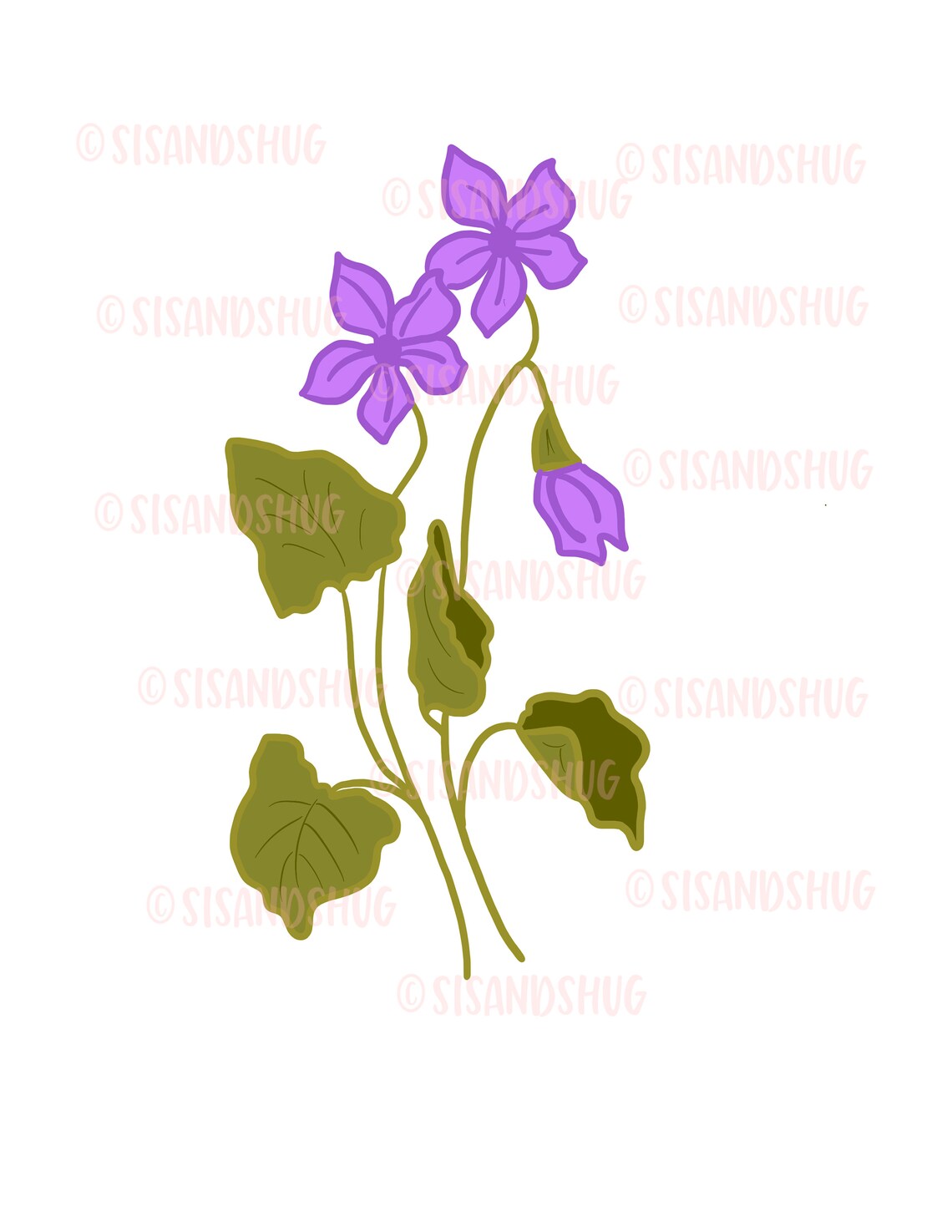 February Violet Birth Flower PNG Hand Drawn Sublimation Design - Etsy