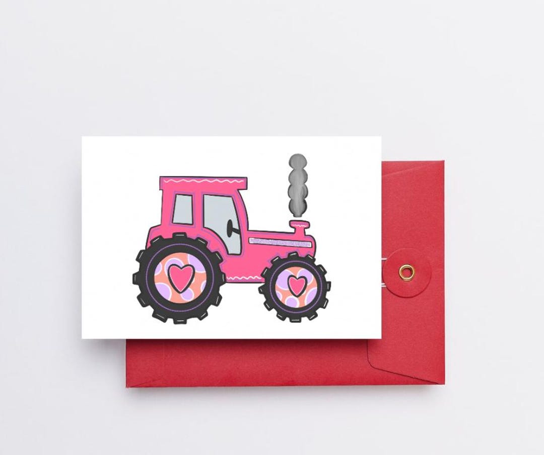 Pink Tractor With Heart Wheels Valentine's Day Greeting Card - Etsy