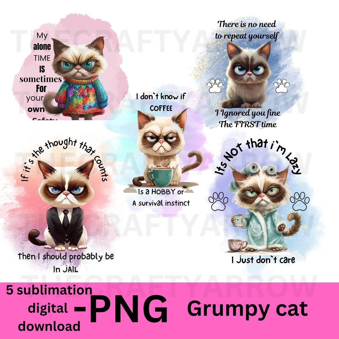 Grumpy Cat Sublimation Bundle, Digital Download, Funny Cat Quotes, Cat ...