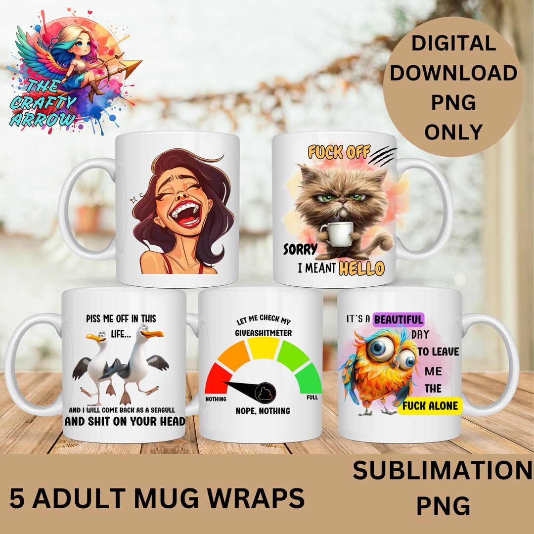Funny Mug Wraps Bundle, Adult Coffee Mug Wraps, Digital Download ...