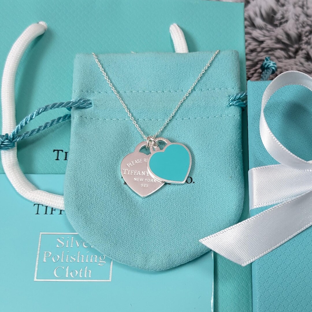 Vintage Silver Blue Double Heart Tag Medium Pendant Return to ...