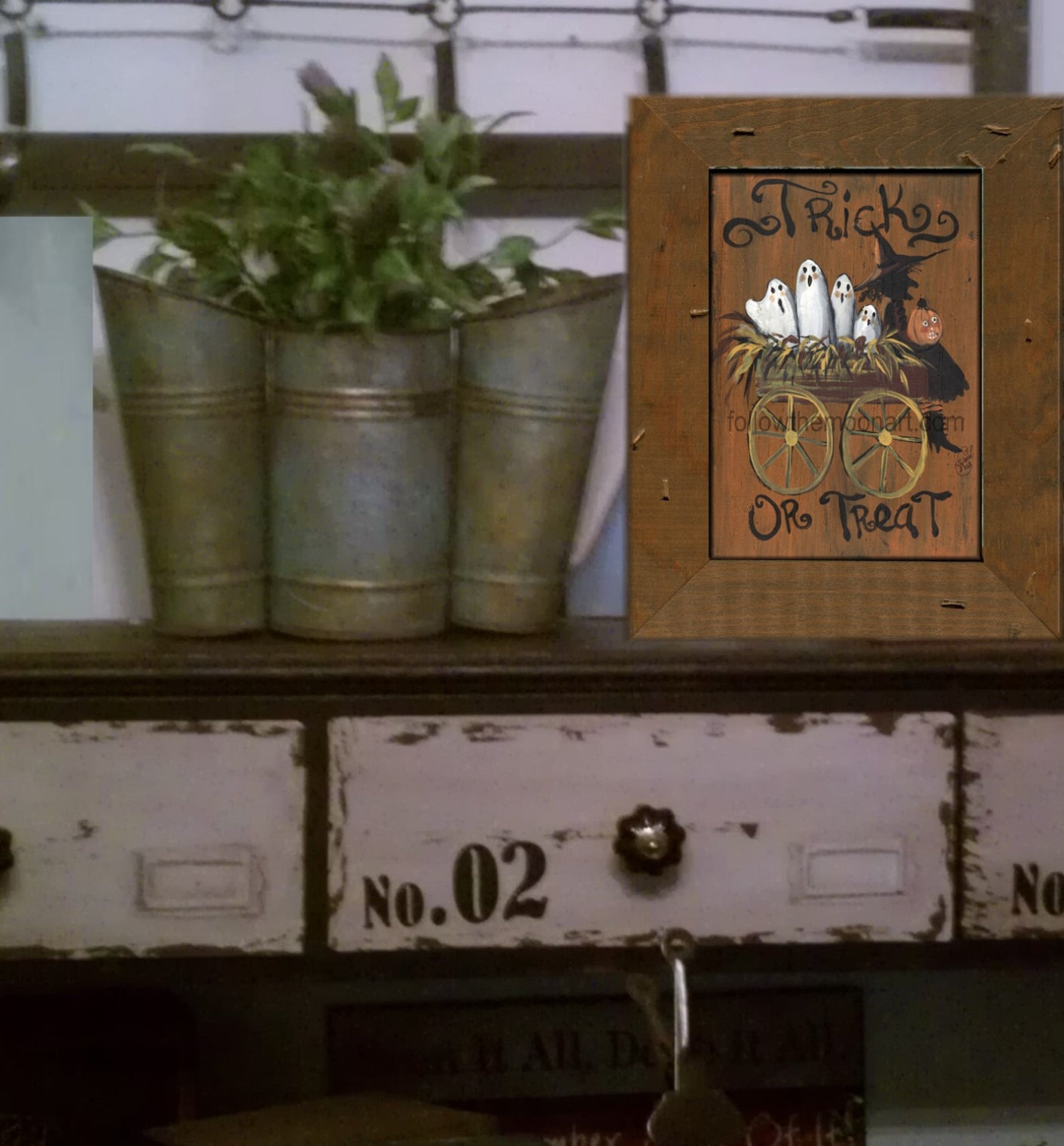 Witch in Wagon With Ghosts Jack O Lantern Halloween Trick or | Etsy