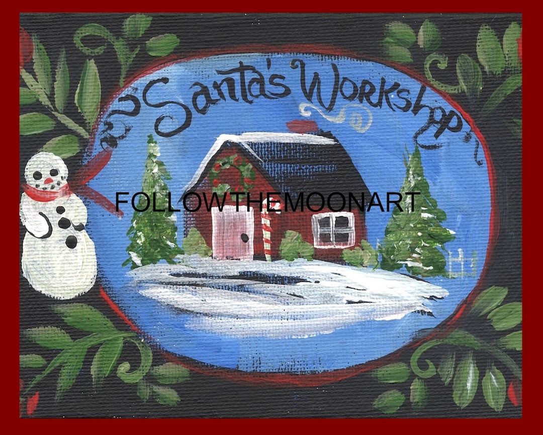 Santa's Workshop Christmas Snowman Holiday Art Print - Etsy